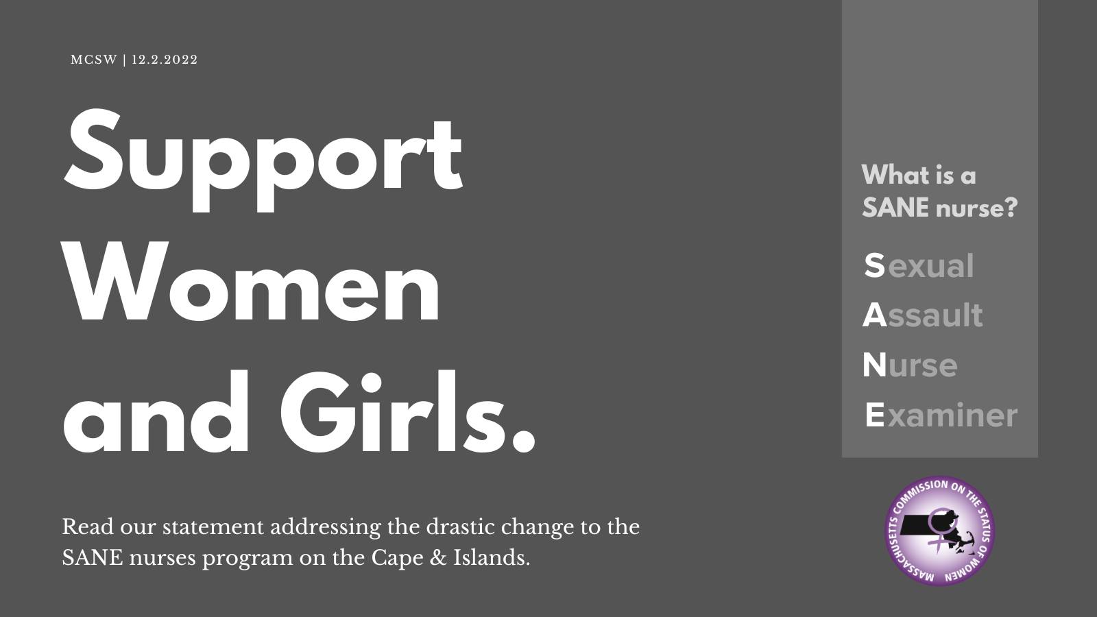 MCSW Statement on DPH Change to SANE Program on the Cape | Mass.gov