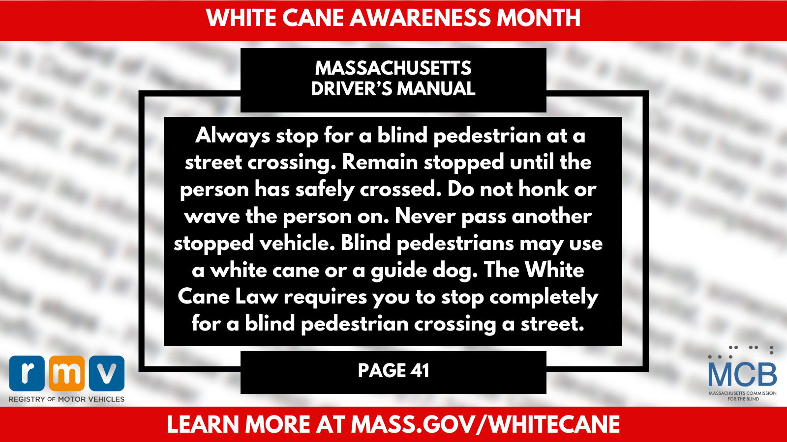 White Cane Awareness Month Promotional Toolkit | Mass.gov