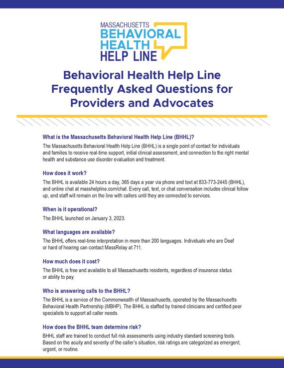 Fact Sheets: Behavioral Health Roadmap | Mass.gov