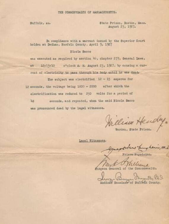 Sacco & Vanzetti: The executions & funeral | Mass.gov