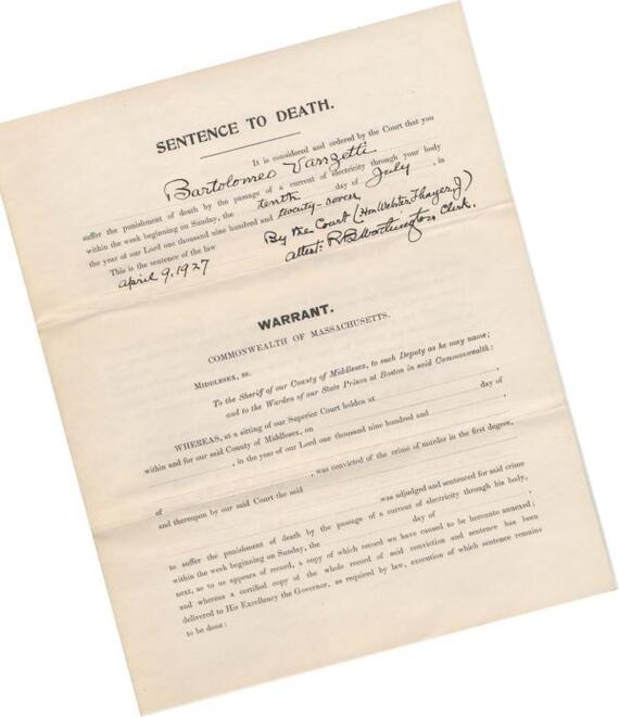 Sacco & Vanzetti: Appeals & death sentence | Mass.gov