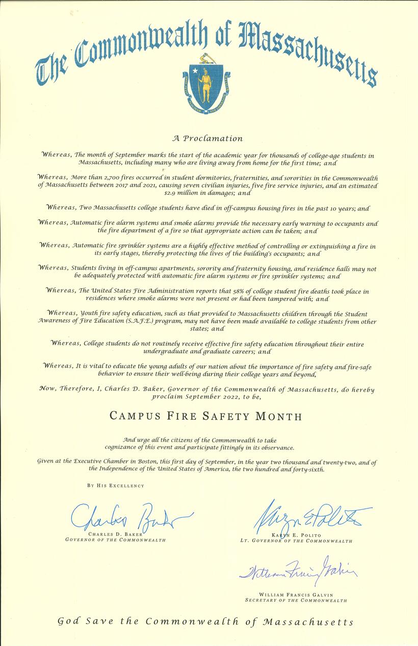 September is Campus Fire Safety Month | Mass.gov