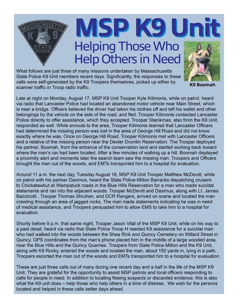 MSP K9 Unit | Mass.gov