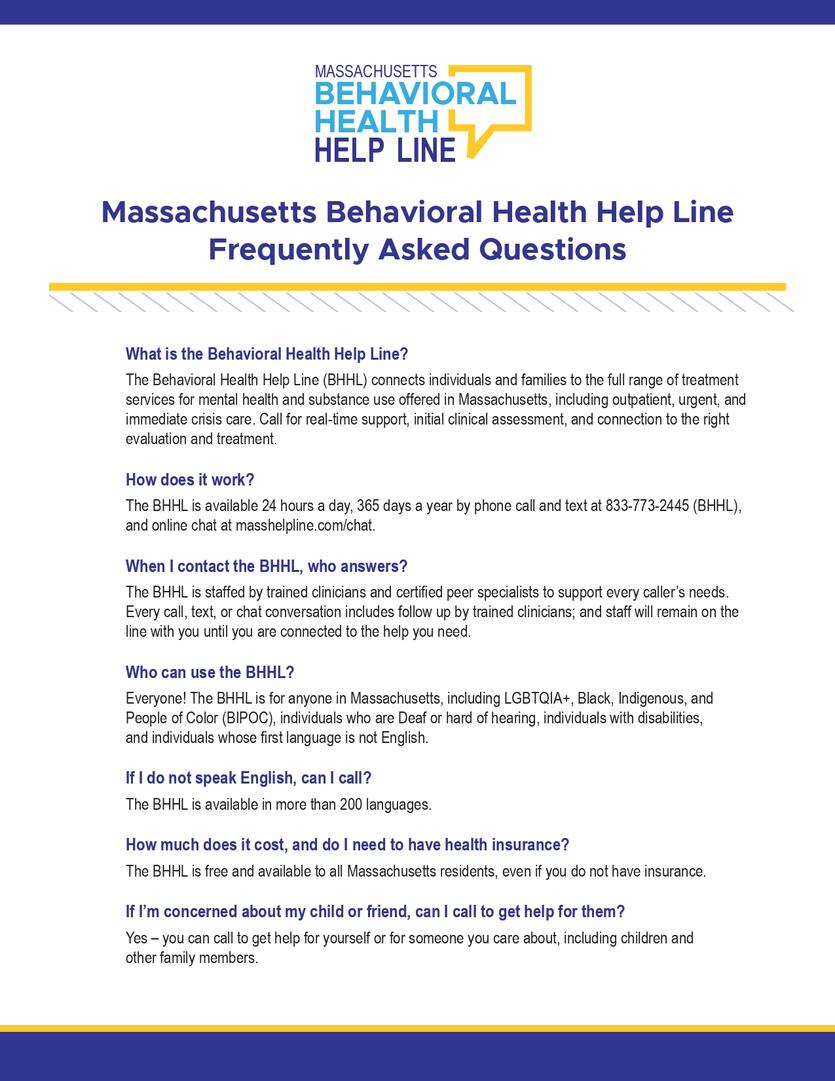 Fact Sheets: Behavioral Health Roadmap | Mass.gov