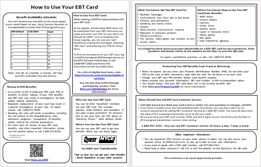 Electronic Benefits Transfer (EBT) Brochures | Mass.gov