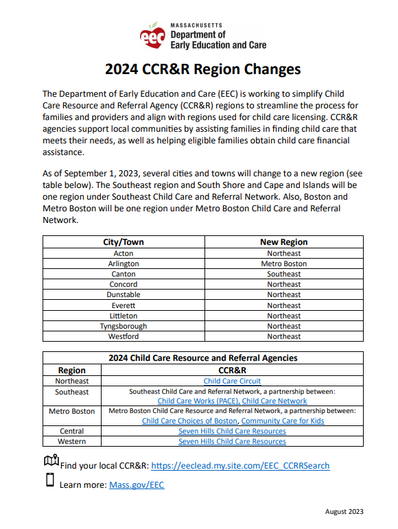 2024 EEC CCR&R Region Changes | Mass.gov