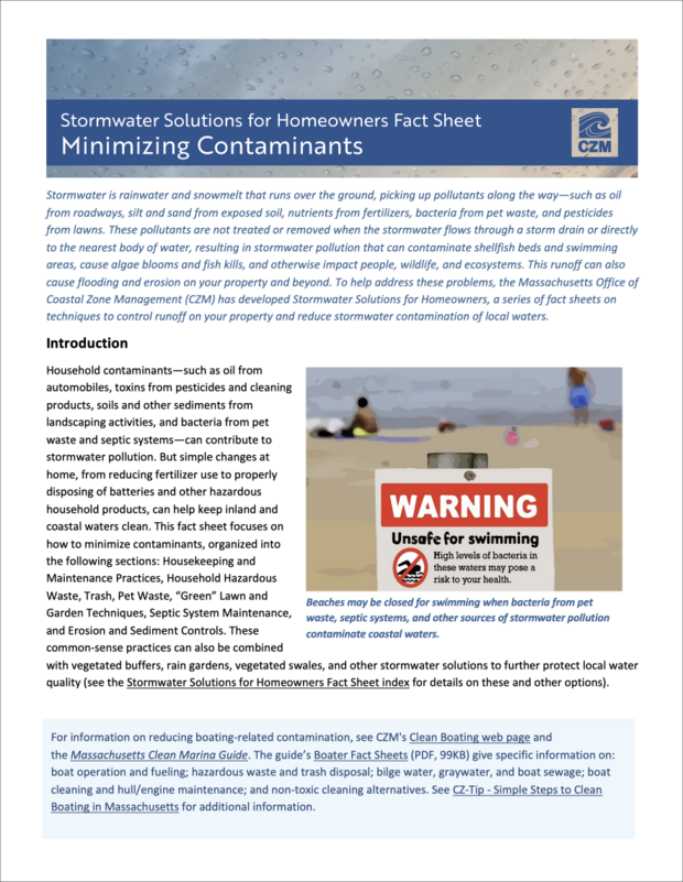 Stormwater Solutions for Homeowners Fact Sheet: Minimizing Contaminants ...